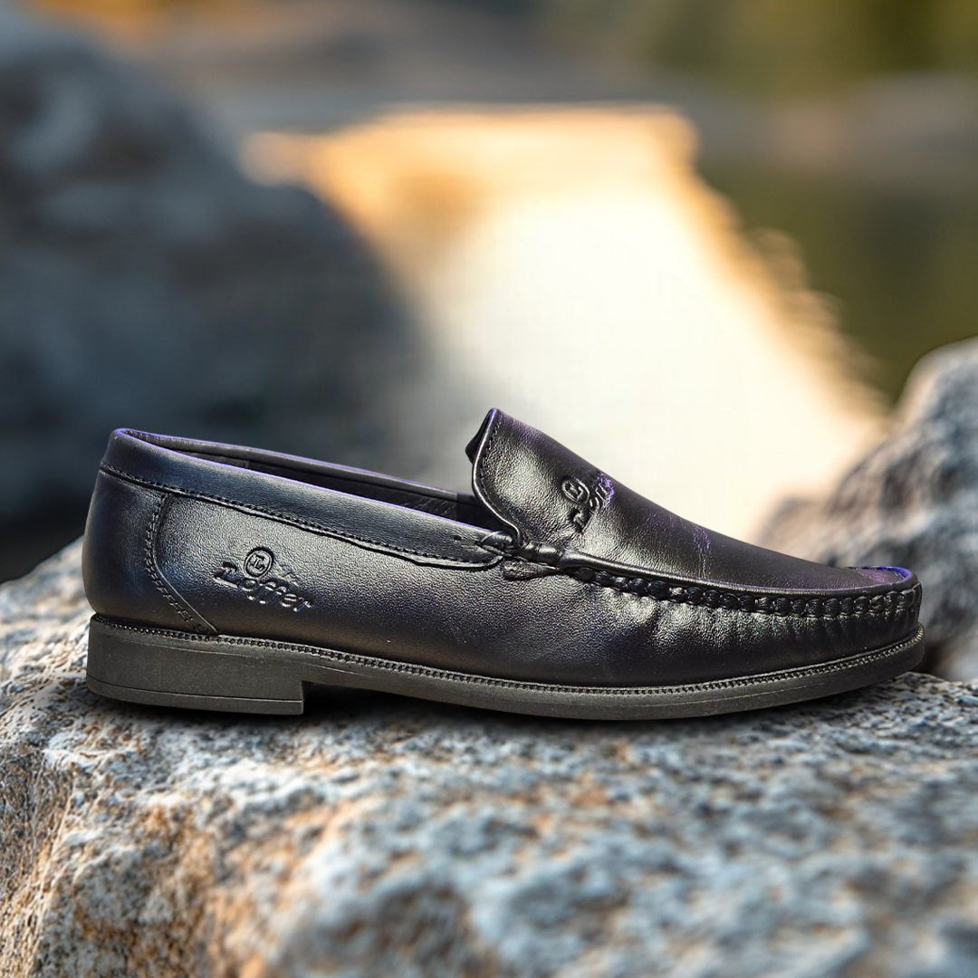 A - Fox Leather Loafer Shoe Black - Shoes Hub Online